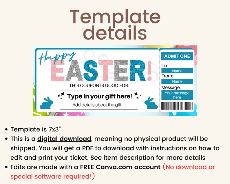Easter Coupons Printable. Printable Easter Gift Card. Easter Ticket ...