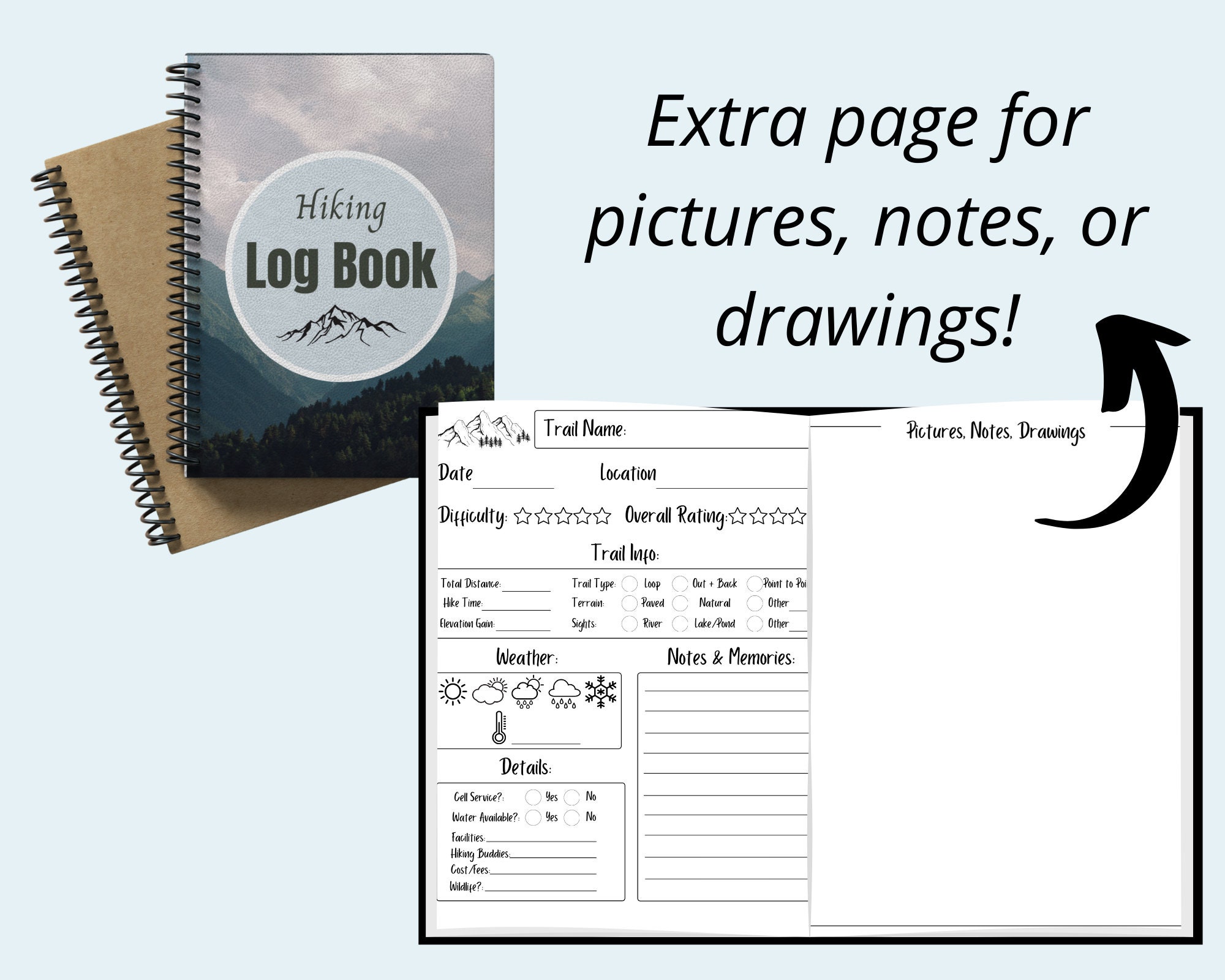 Hiking Log Book Printable, Trail Log Journal, Hike Tracker Pages ...