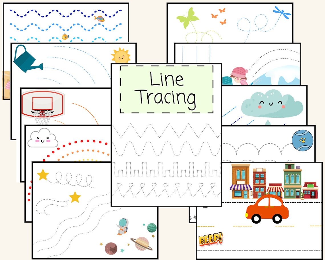 Line Tracing. Tracing Lines Worksheet. Tracing Worksheets. Pre - Etsy