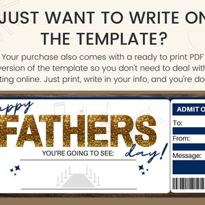 Fathers Day Concert Ticket Gift. Printable Concert Ticket. Concert Gift ...
