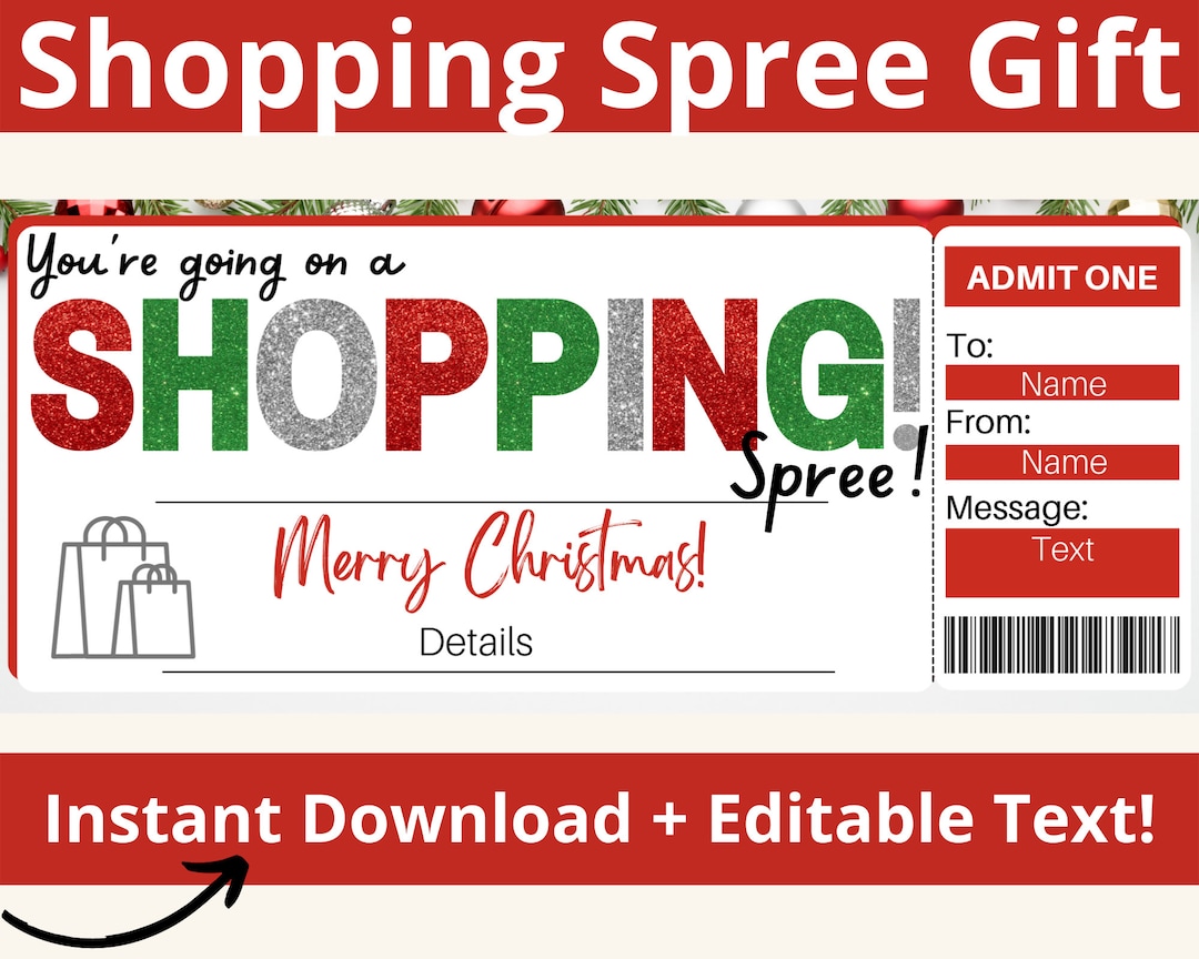 Christmas Shopping Trip. Shopping Spree Card. Shopping Ticket. - Etsy