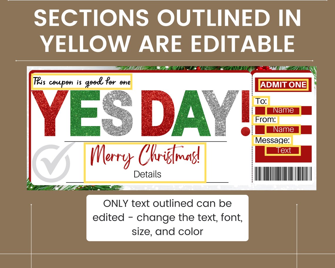 Yes Day Gift Certificate, Yes Day Coupon Ticket for Kids, Yes Day ...