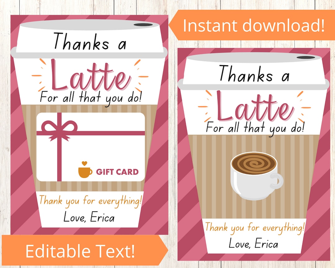 Coffee Gift Card Holder. Thanks a Latte. Coffee Gift Card Printable ...