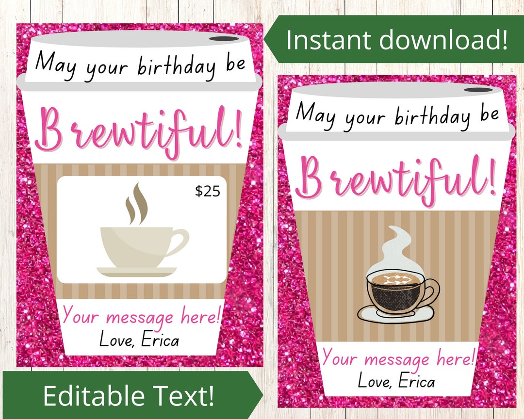 Birthday Coffee Gift Card Holder. Coffee Gift Card Printable. Printable ...