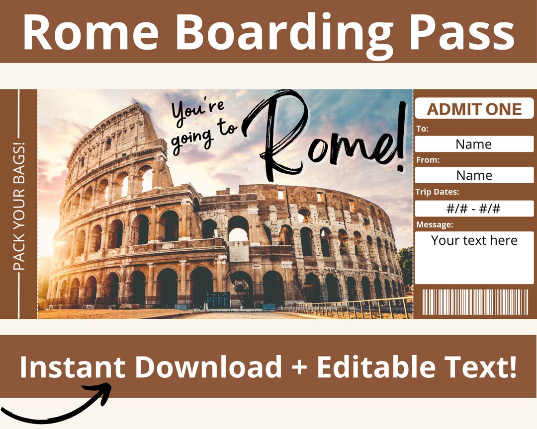 Surprise Trip to Rome. Italy Boarding Pass. Italy Ticket. Italy ...
