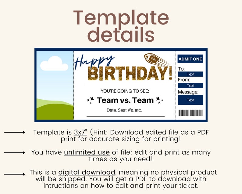 Football Ticket. Football Game Tickets. NFL Ticket Template. - Etsy