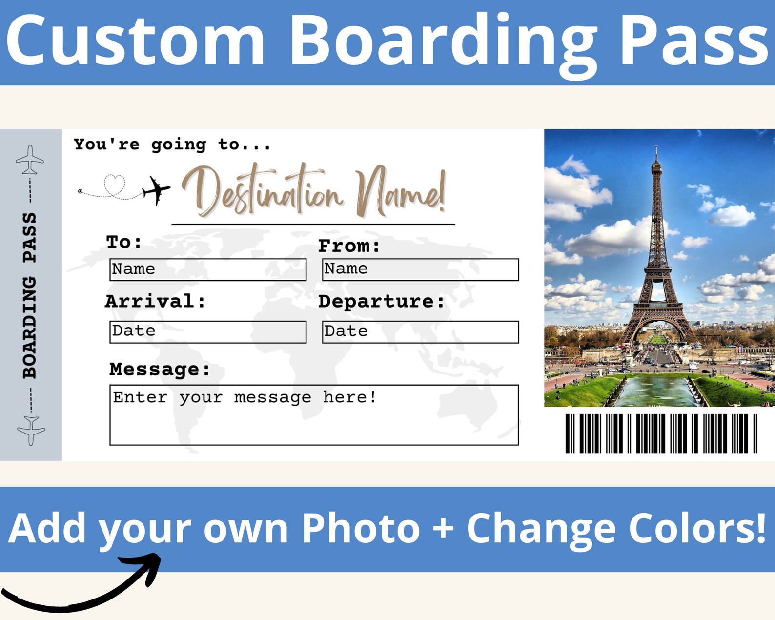 Boarding Pass Template Boarding Ticket Template Surprise Etsy