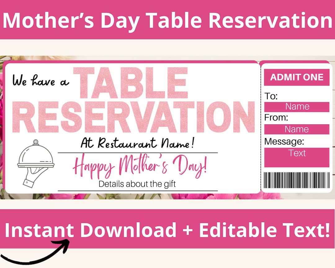 Table Reservation Gift. Reserved Table Ticket. Restaurant Reservation ...
