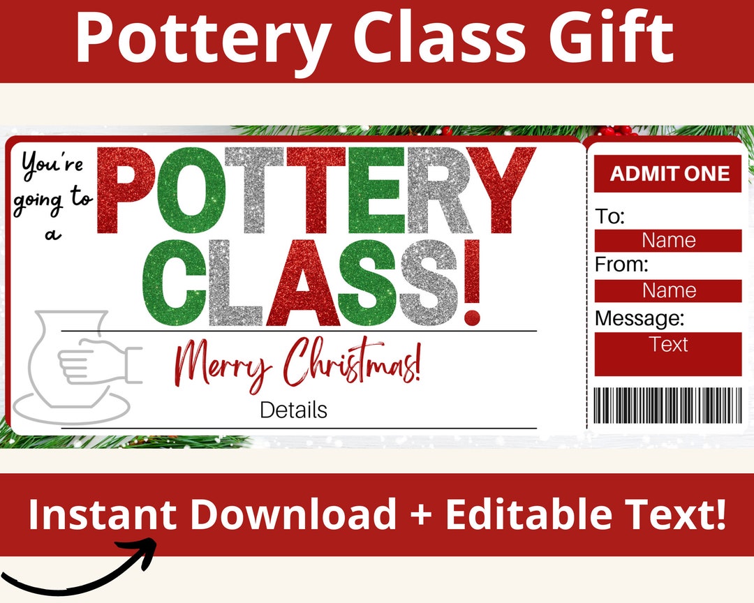 Pottery Class Gift Ticket. Pottery Class Gift Certificate. - Etsy