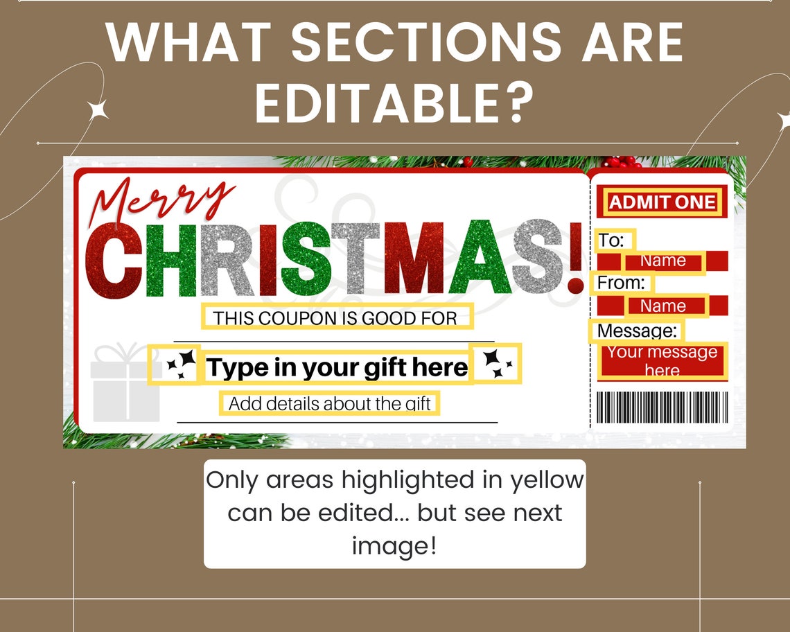 Printable Christmas Coupon Template. Ticket for Experience. - Etsy