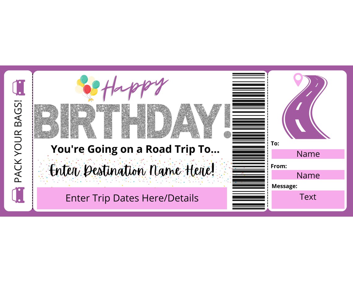Road Trip Ticket. Road Trip Voucher. Road Trip Gifts. Birthday Boarding ...
