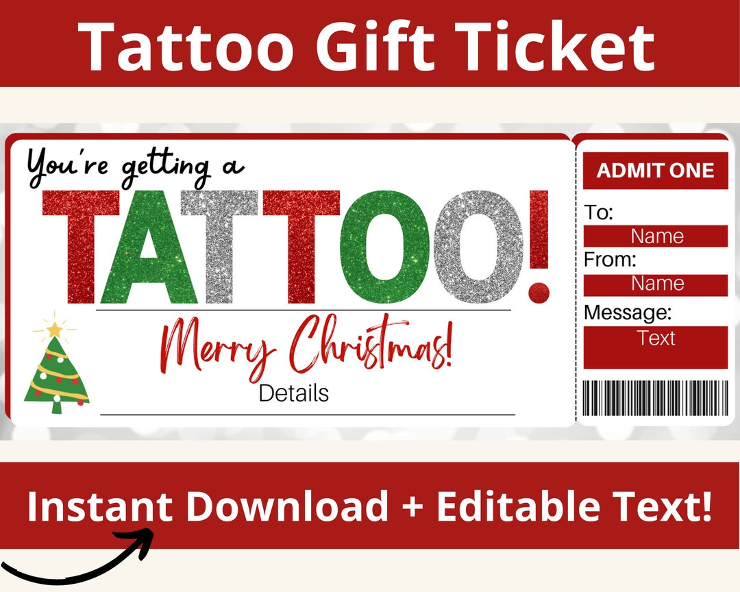 Christmas Tattoo Gift Certificate. Tattoo Ticket. Tattoo Gift Card ...