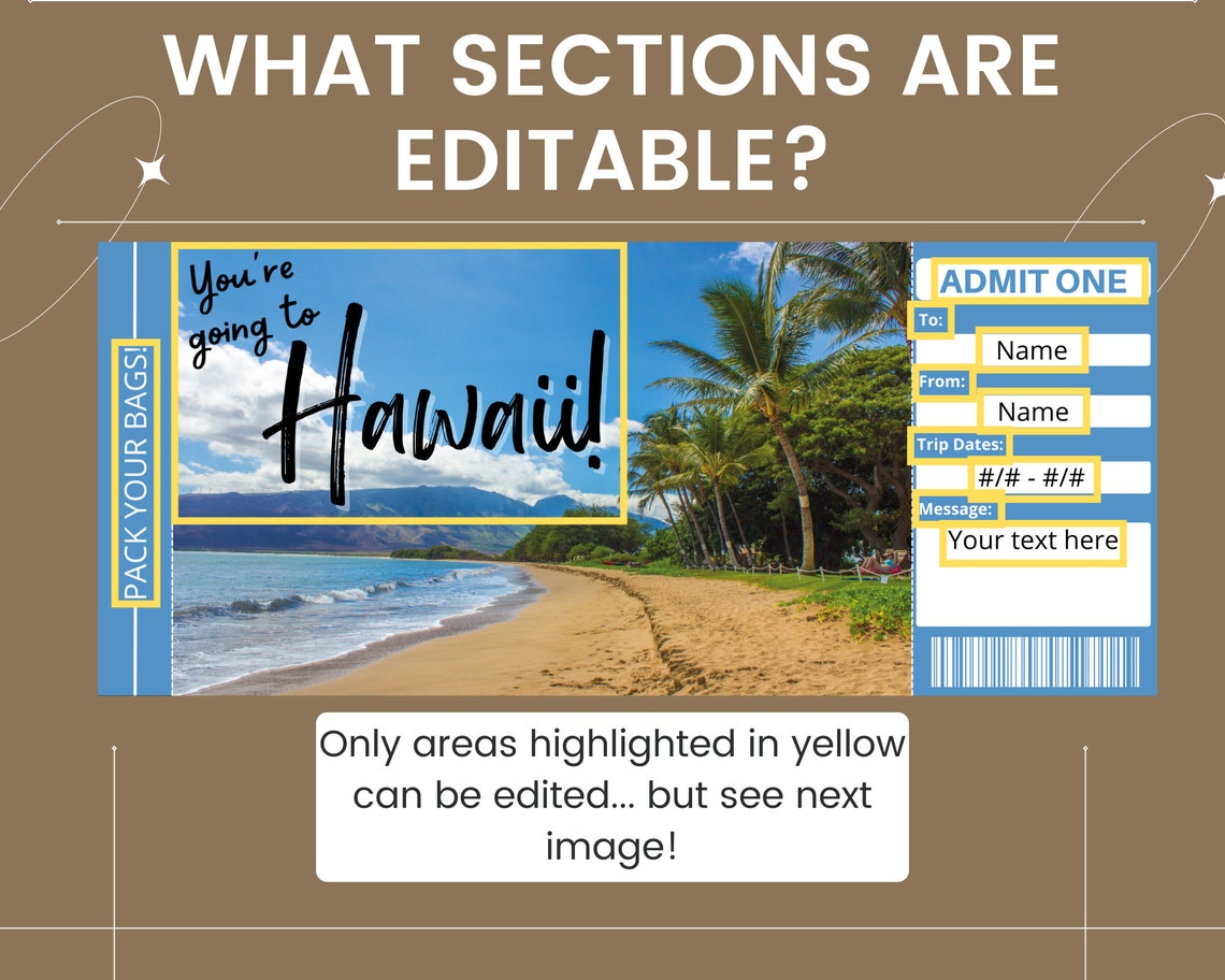 Hawaii Ticket. Hawaii Boarding Pass. Hawaii Trip Ticket. - Etsy