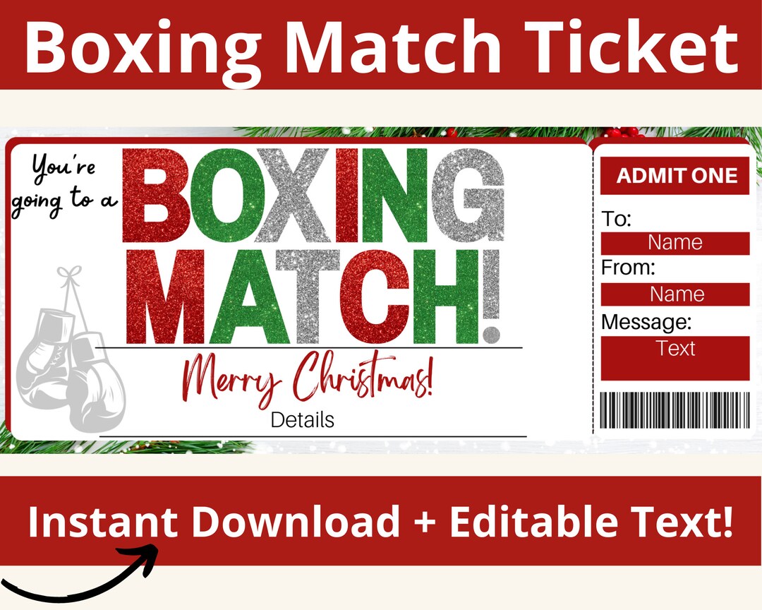 Boxing Ticket. Boxing Match Ticket. Boxing Match Gift. Boxing Gifts for Him. Boxing Gift for ...