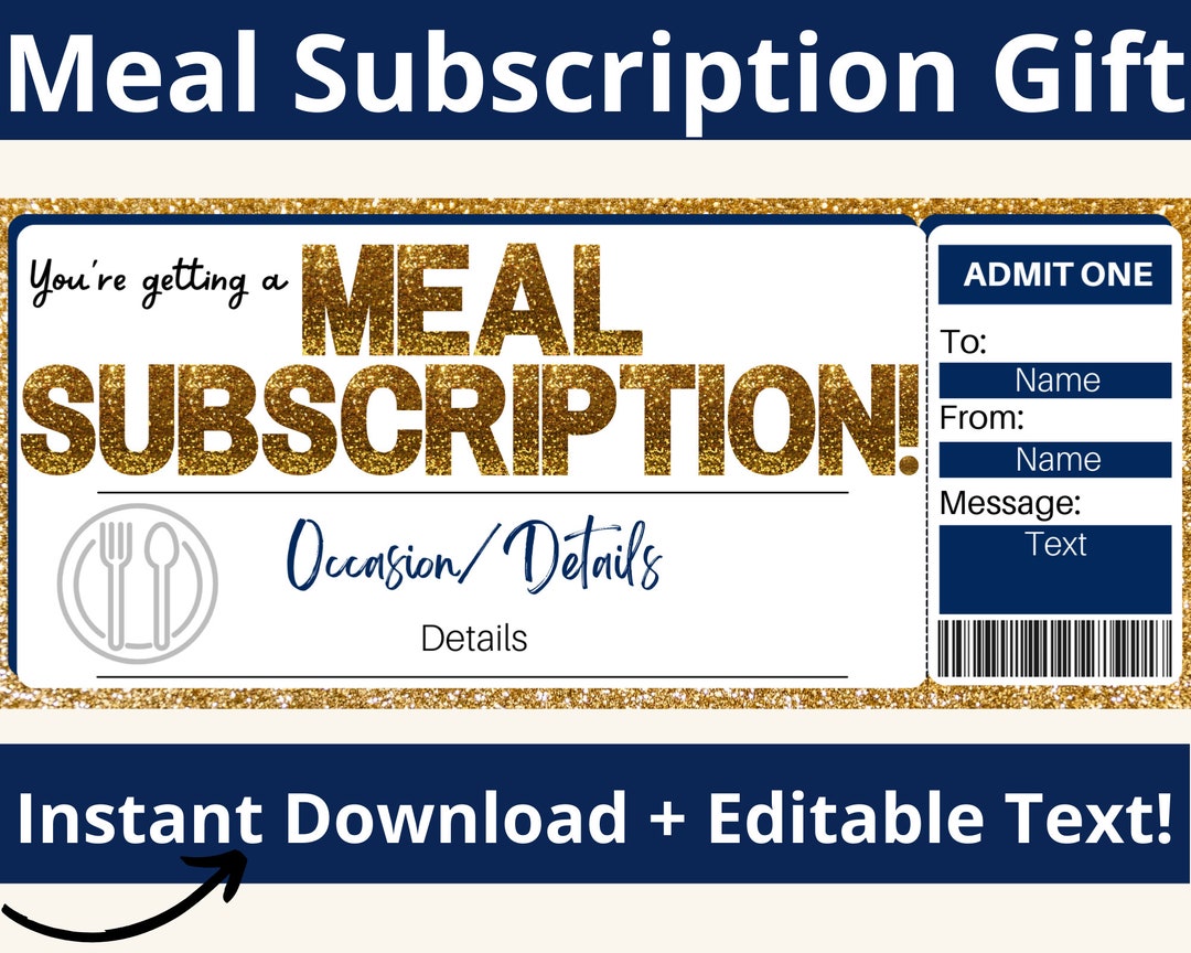 Meal Subscription Gift Certificate. Meal Certificate. Meal Delivery ...