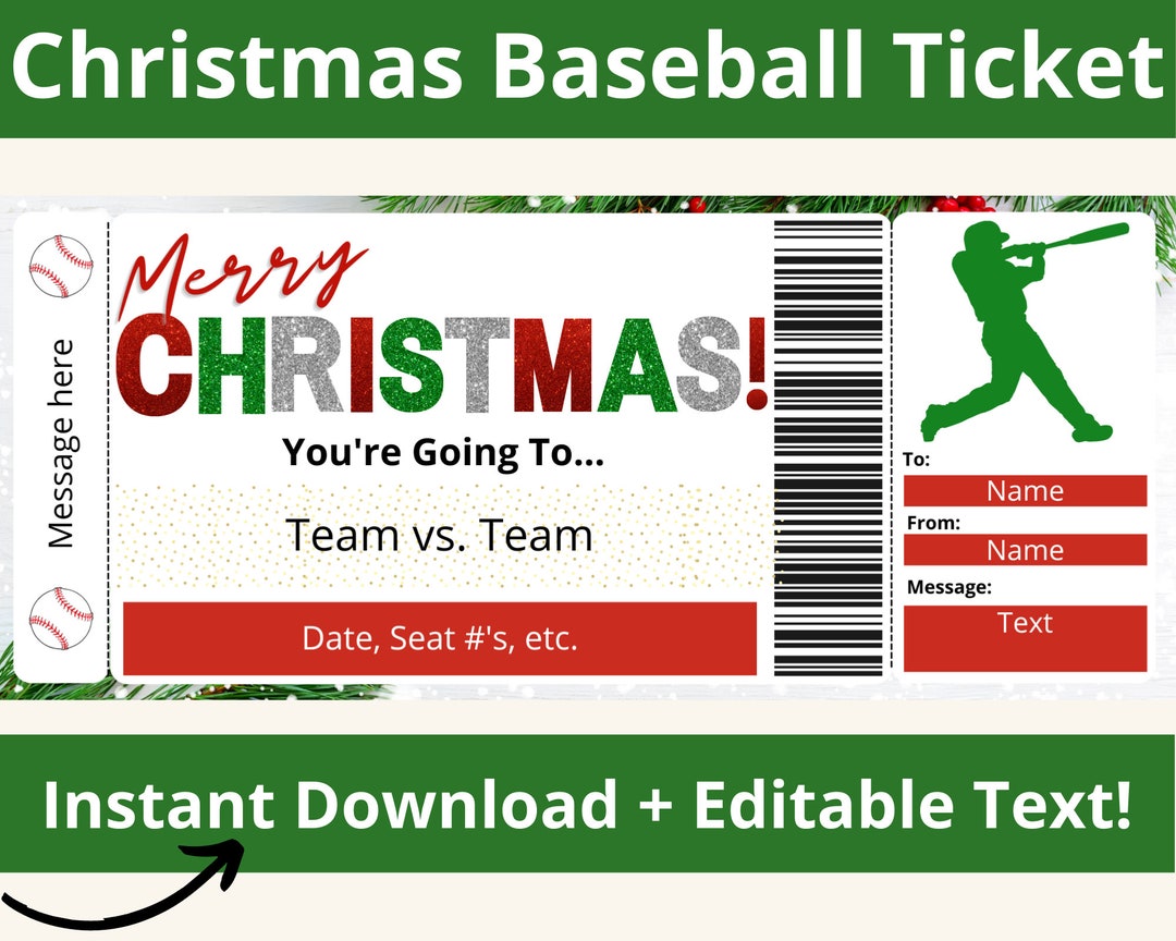 Christmas Baseball Ticket. Baseball Game Ticket Gift. Baseball ...