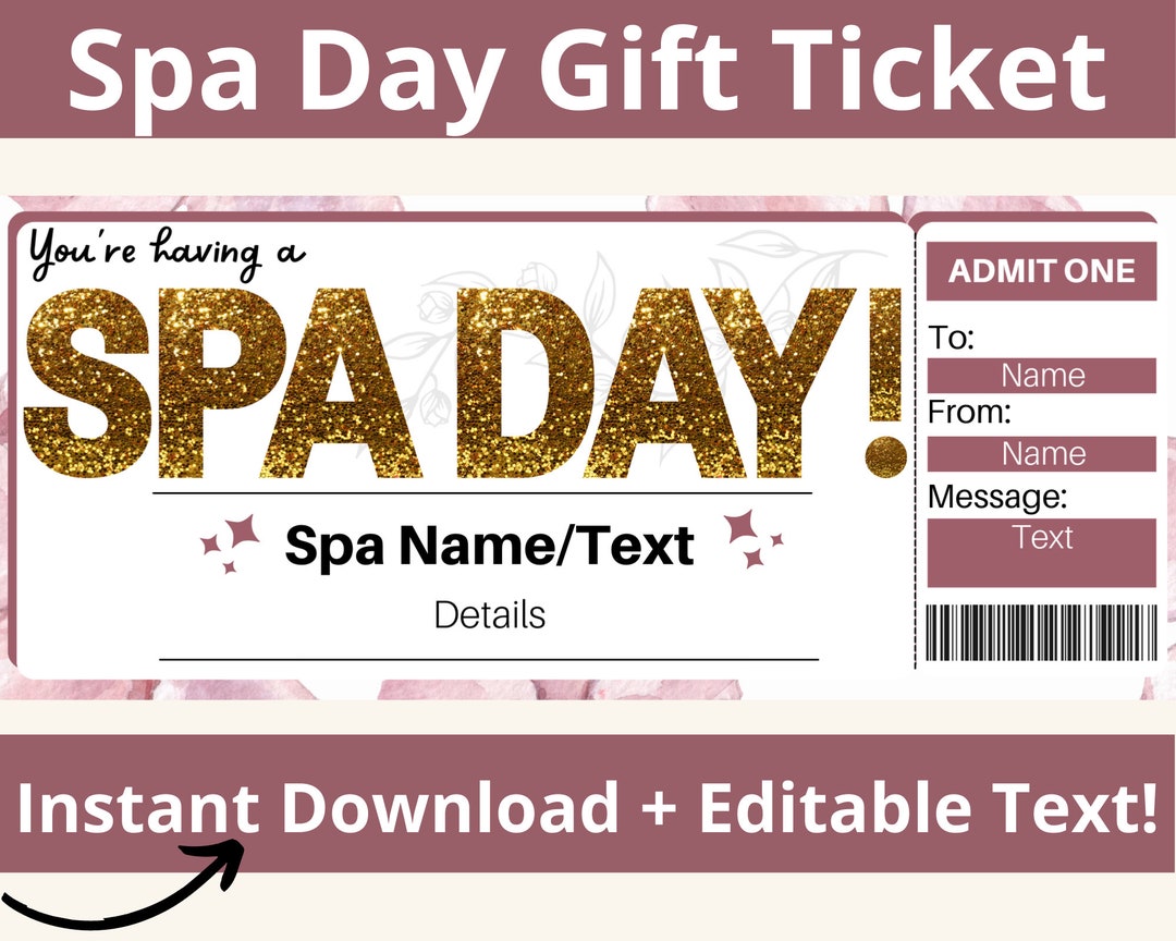 Spa Day Ticket. Spa Day Coupon. Spa Day Gift. Spa Day Certificate. Spa ...