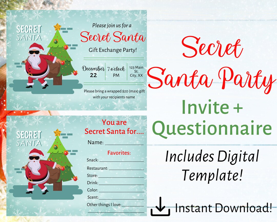 Secret Santa Questionnaire. Secret Santa Party Invite. Secret Santa for ...