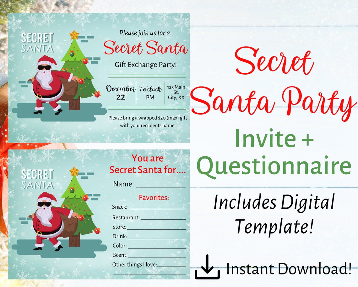 Secret Santa Questionnaire. Secret Santa Party Invite. Secret Santa for ...