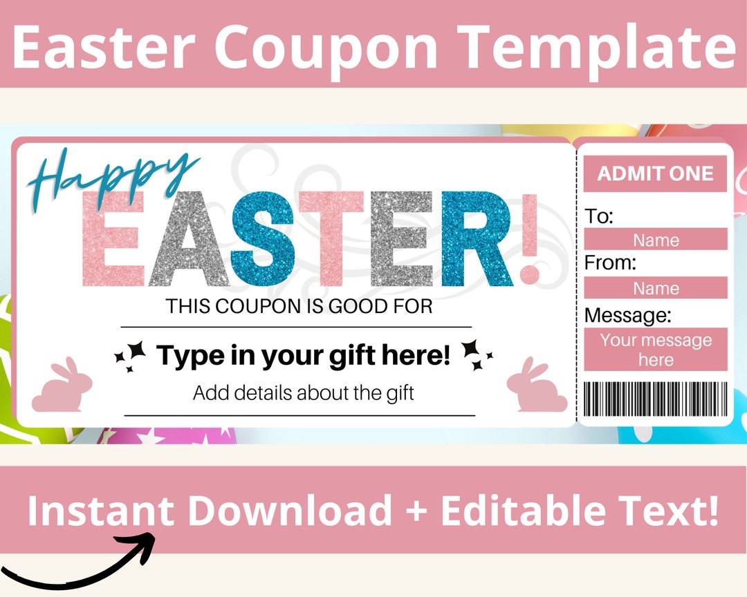 Easter Coupons Printable. Printable Easter Gift Card. Easter Ticket ...