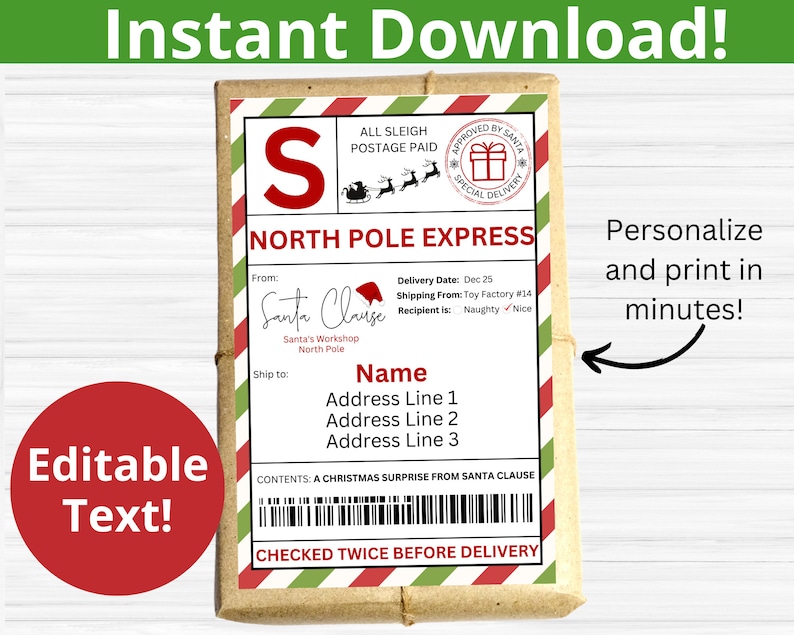 Santa Shipping Label. North Pole Mailing Label. Santa Mail - Etsy