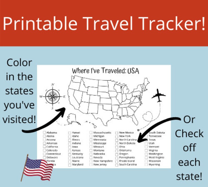 Travel Tracker Map. Where I've Been Map. USA Map. USA Printable Map ...
