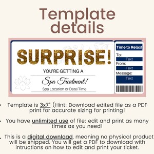 Spa Ticket. Spa Day Gift. Spa Day Ticket. Surprise Ticket. - Etsy
