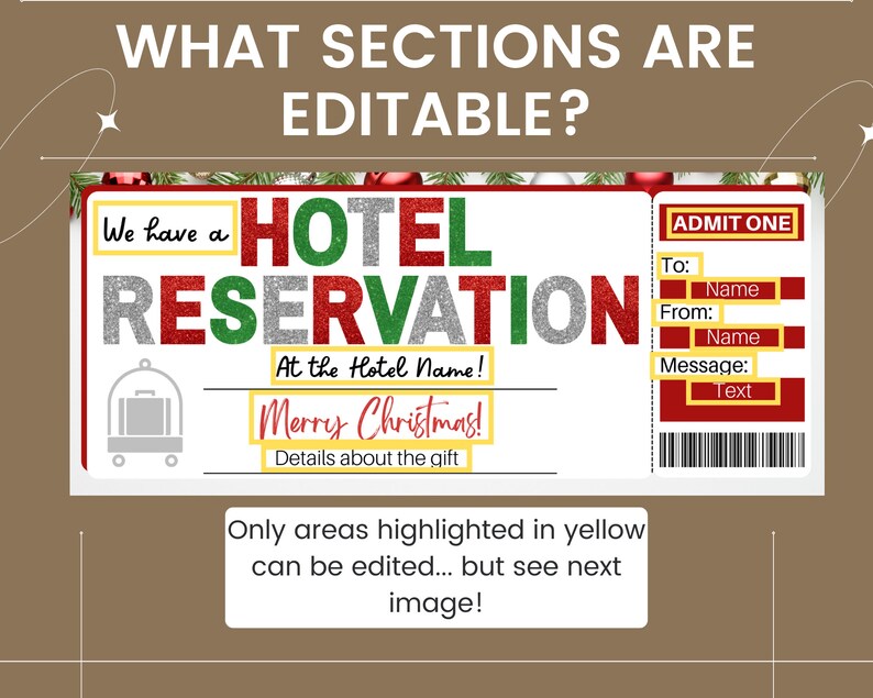 Hotel Reservation Template. Christmas Hotel Ticket. Hotel - Etsy
