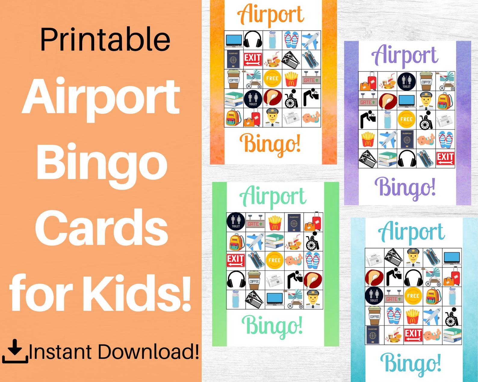 Airport Bingo for Kids! Airport Game for Kids. Travel Bingo for Kids ...