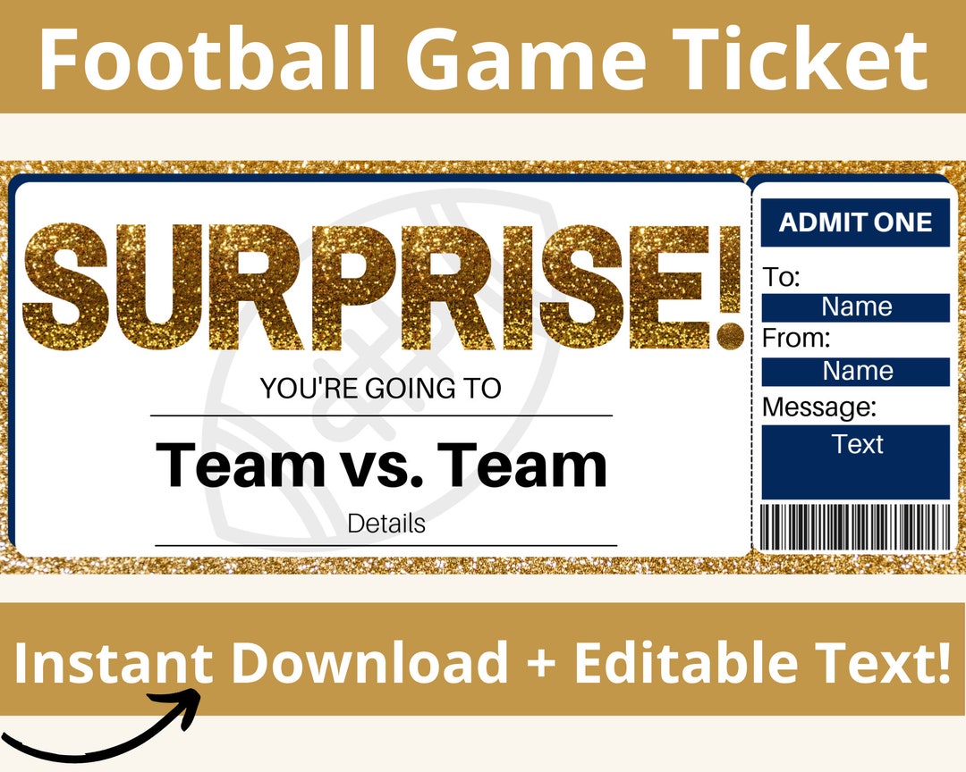 Football Game Ticket Template, Surprise Football Gift Certificate, NFL ...
