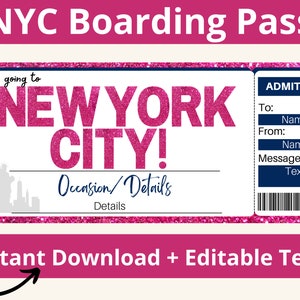New York City Ticket. Boarding Pass Template. NYC Girls Trip. NYC Gifts ...