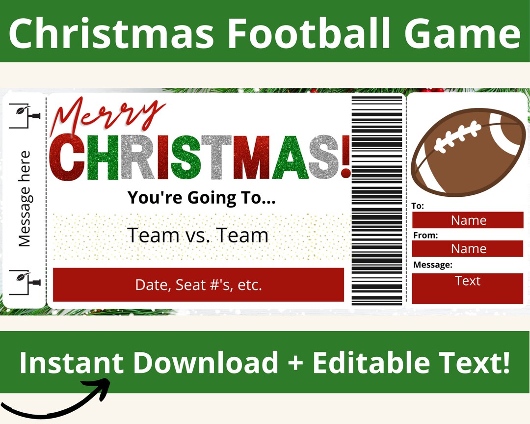 Christmas Football Ticket. Football Game Tickets. NFL Ticket Template ...
