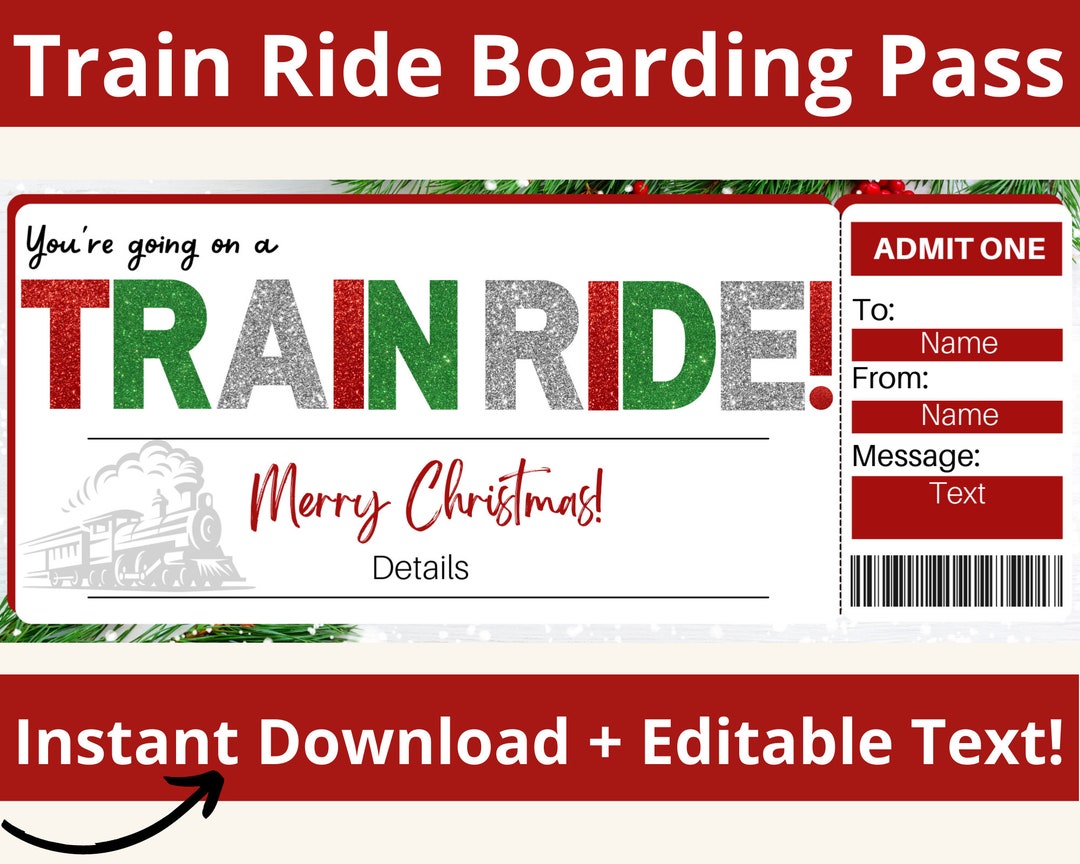 Train Boarding Pass. Train Ticket Template. Train Ride Gift. Train ...