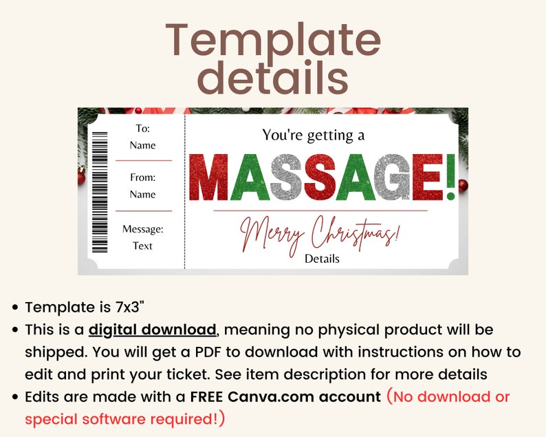 Massage Gift Certificate Template, Christmas Spa Day Gift Ticket ...