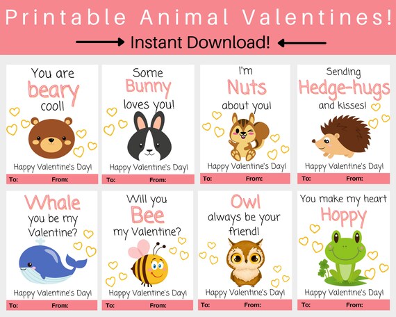 Printable Animal Valentines. Printable Valentine Cards for | Etsy