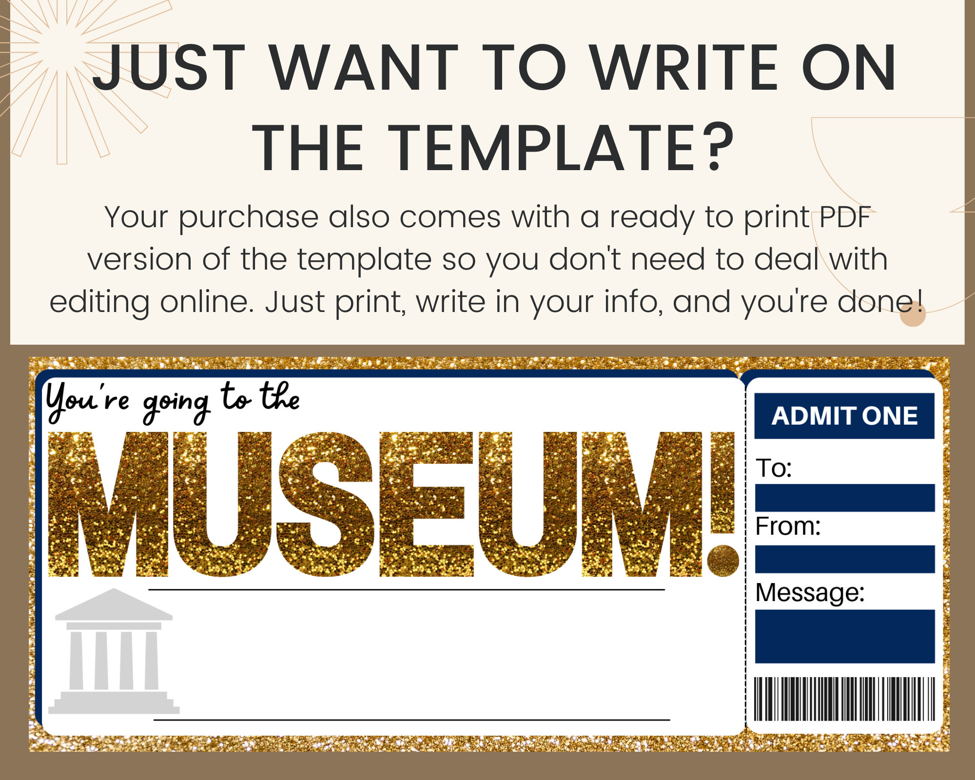 Museum Ticket Template. Museum Gift Certificate. Museum - Etsy