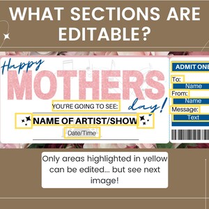 Mothers Day Concert Ticket. Concert Ticket Template. Mothers - Etsy