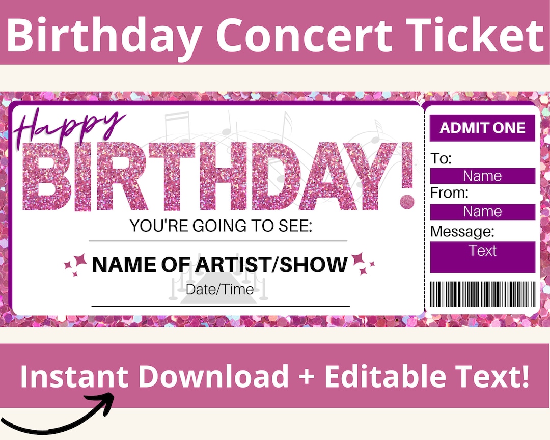 Concert Ticket. Birthday Concert Ticket. Printable Concert Ticket ...