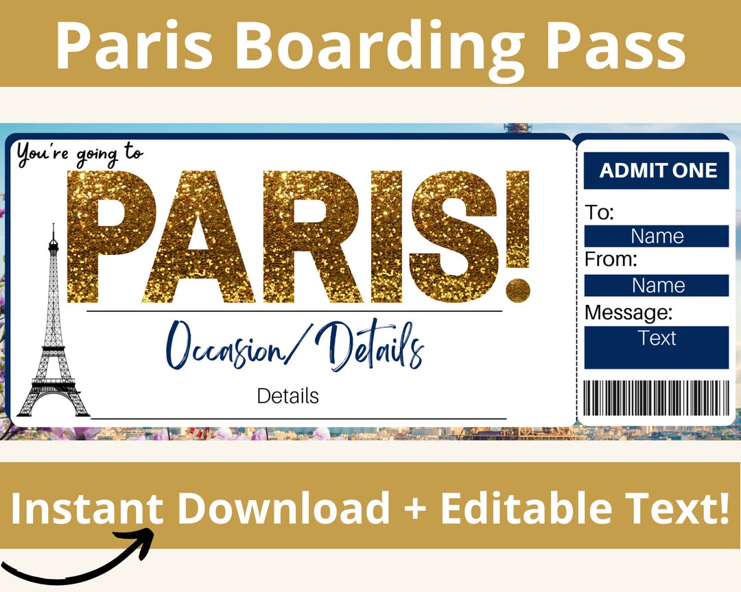 Paris Ticket. Paris Boarding Pass. Paris Trip Reveal. Paris Travel Gift ...