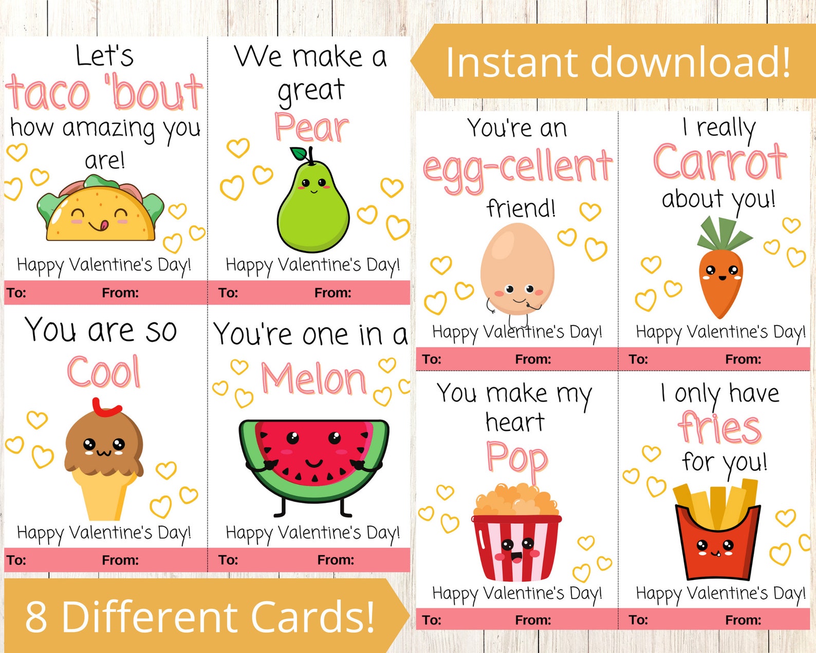 Food Valentine. Printable Valentine Cards for Kids. Toddler Valentines ...