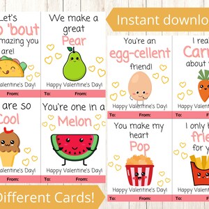 Food Valentine. Printable Valentine Cards for Kids. Toddler Valentines ...