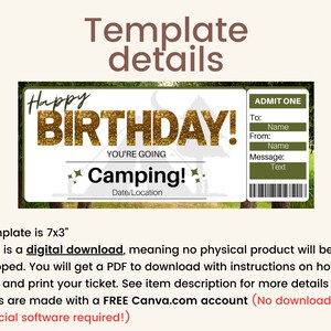 Camping Trip Voucher. Camping Trip Ticket Template. Surprise Camping ...