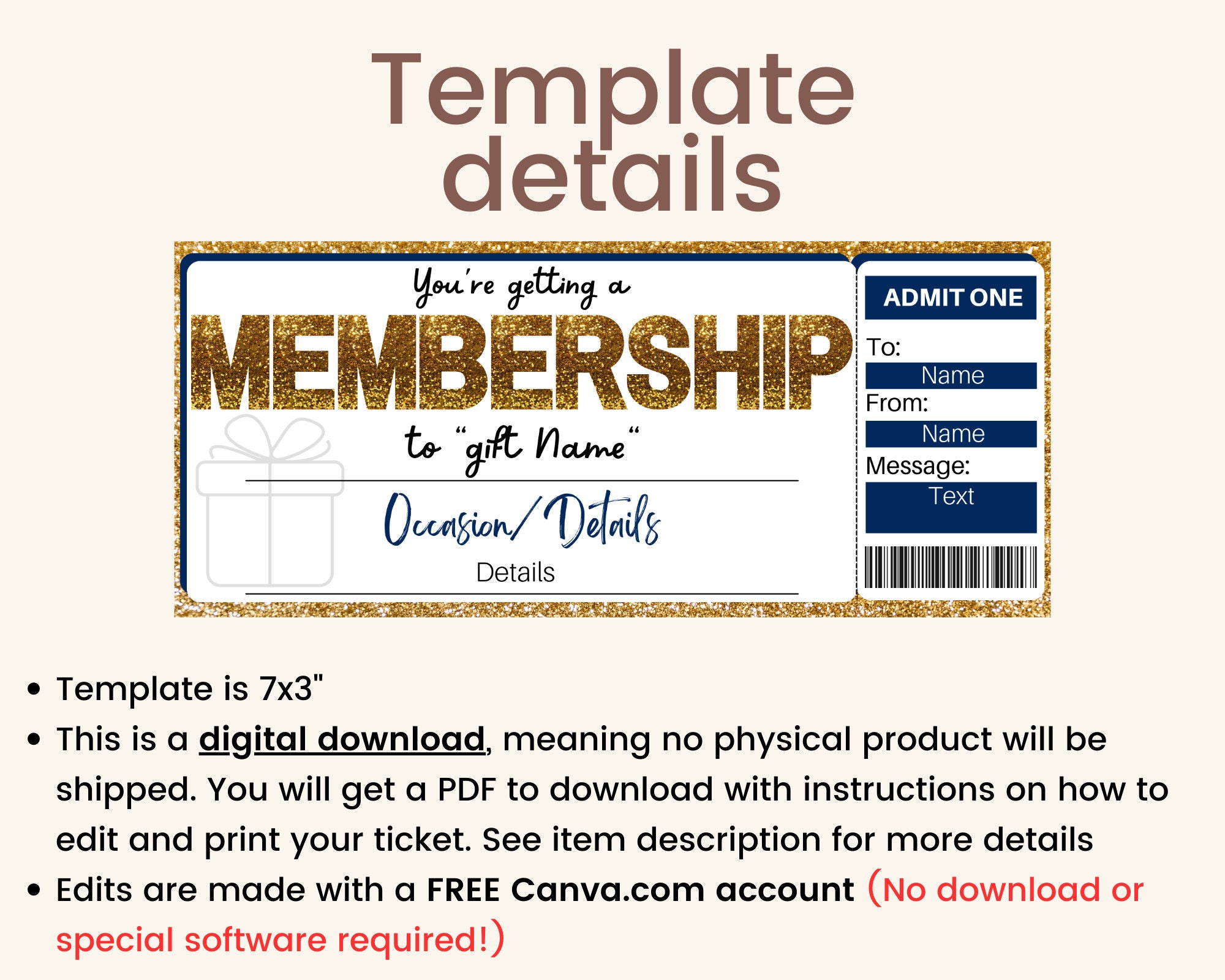 Membership Gift Certificate Template, Printable Subscription Gift ...