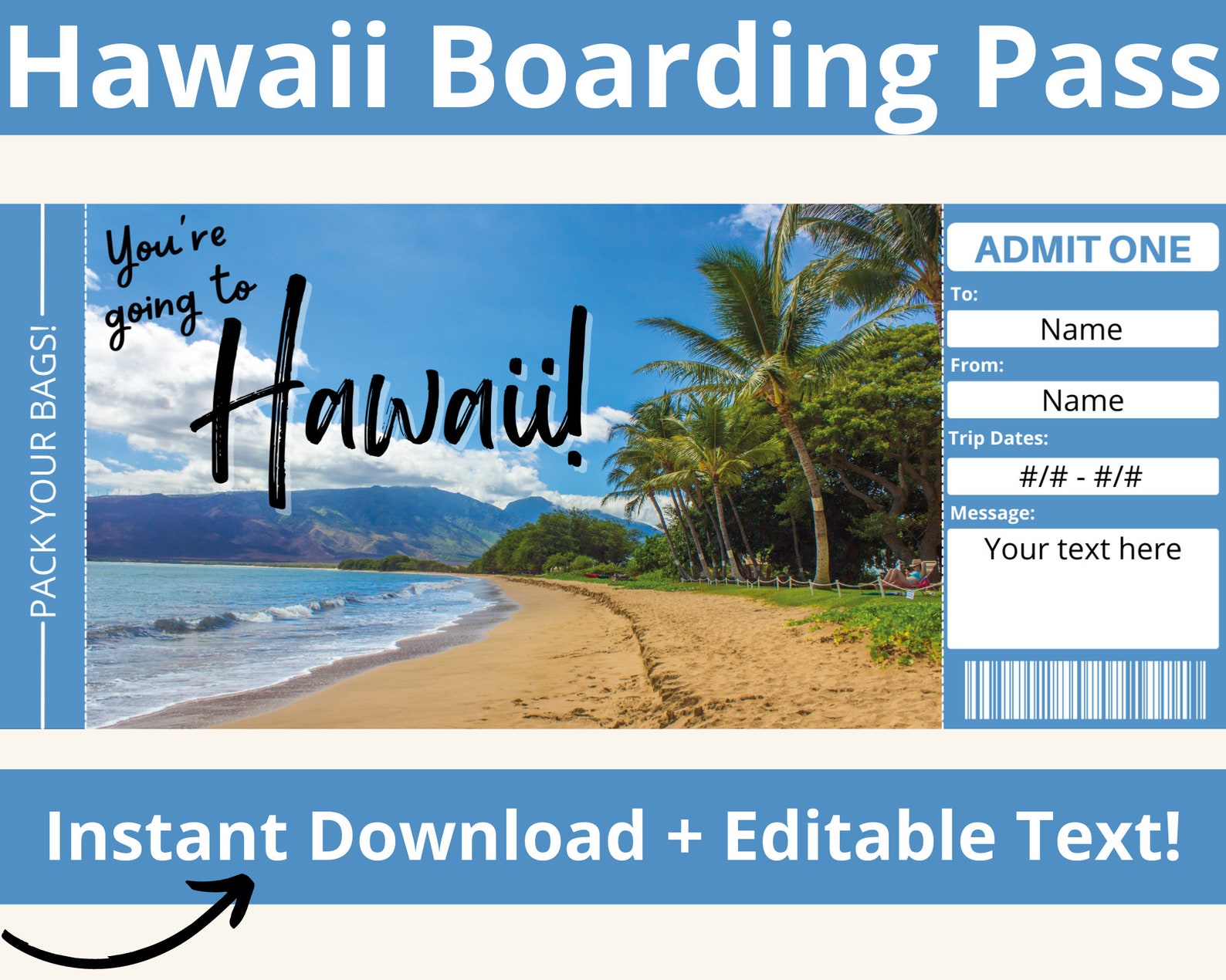 Hawaii Ticket. Hawaii Boarding Pass. Hawaii Trip Ticket. - Etsy