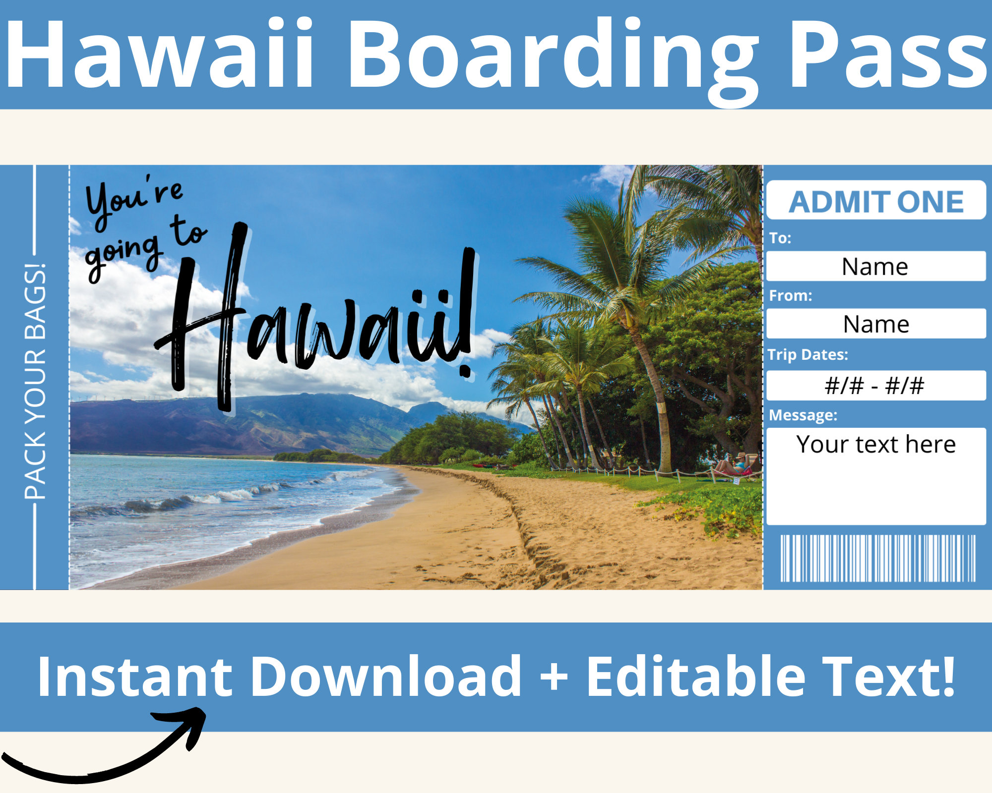 Hawaii Ticket. Hawaii Boarding Pass. Hawaii Trip Ticket. - Etsy