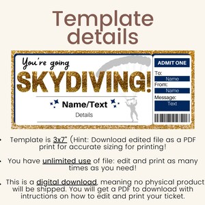 Skydiving Ticket. Skydiving Gifts. Printable Ticket. Printable - Etsy