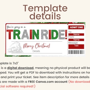 Train Boarding Pass. Train Ticket Template. Train Ride Gift. Train ...