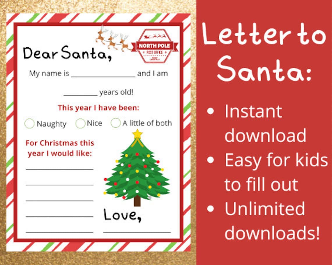 Letter to Santa. Kids Letter to Santa. Printable Letter to | Etsy