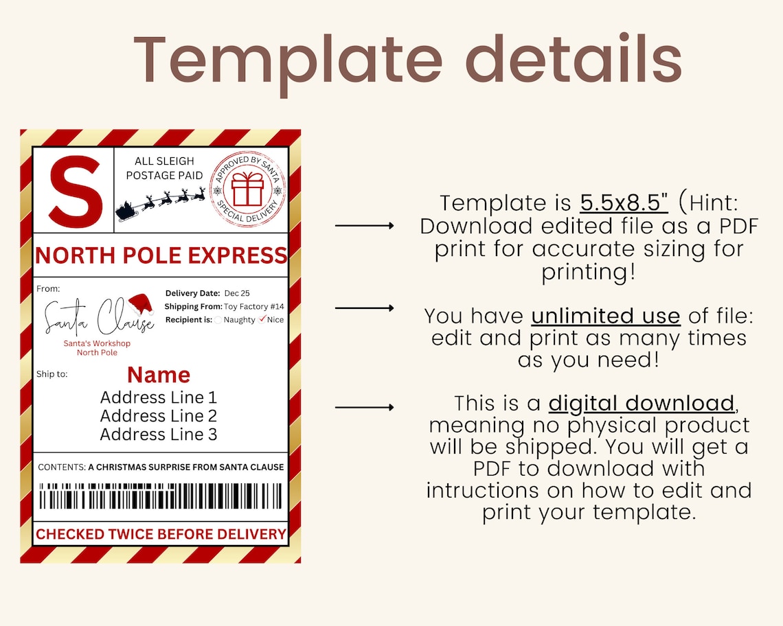 Santa Shipping Label. North Pole Mailing Label. Santa Mail - Etsy
