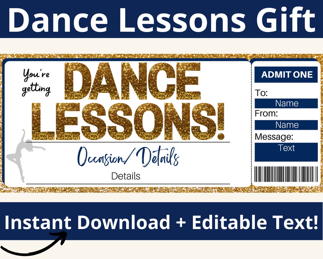 Dance Lessons Gift Ticket. Dance Ticket Template. Dance Gift Card ...